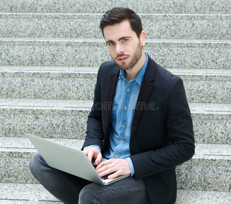 Handsome Young Man Working on Laptop Stock Photo - Image of alone, good ... Handsome Young Man Working on Laptop Stock Photo - Image of alone, good ...