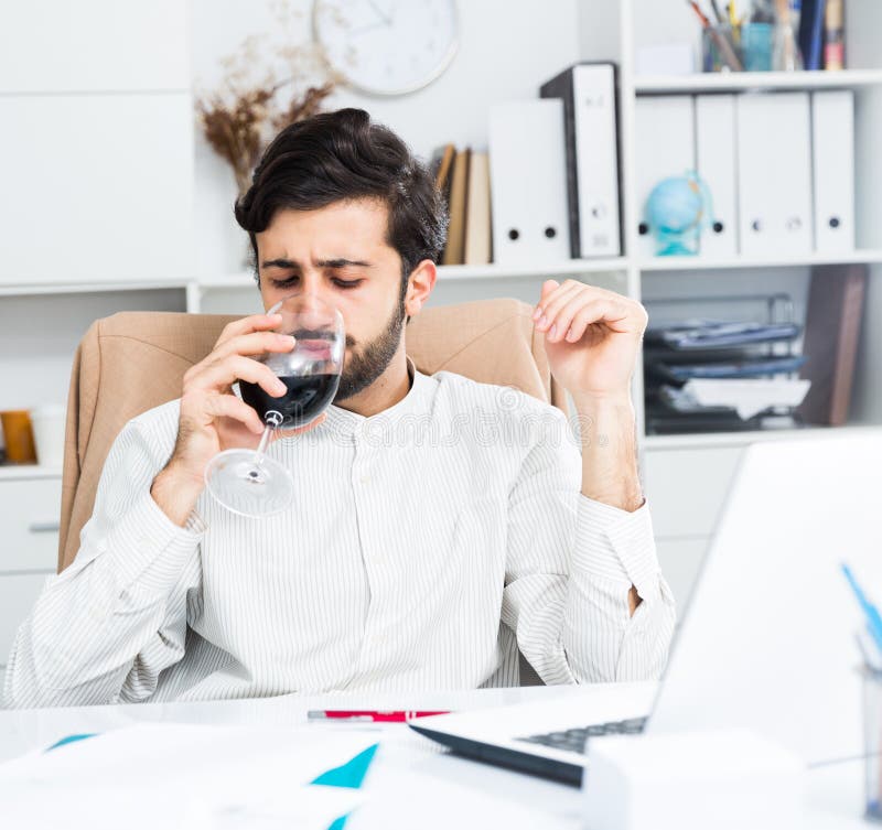 Office Worker Drinking Red Wine Stock Photo - Image of portrait ...