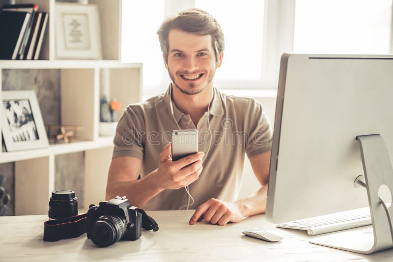 Handsome Young Photographer Stock Image - Image of digital, creative ...