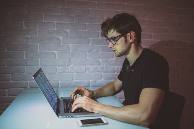 Handsome Young Programmer Working at Home Late in Evening Stock Photo ... Handsome Young Programmer Working at Home Late in Evening Stock Photo ...