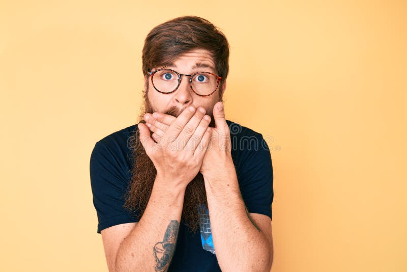 Handsome Young Red Head Man With Long Beard Wearing Casual Clothes And