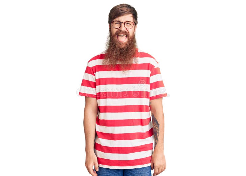 Handsome Young Red Head Man With Long Beard Wearing Casual Clothes