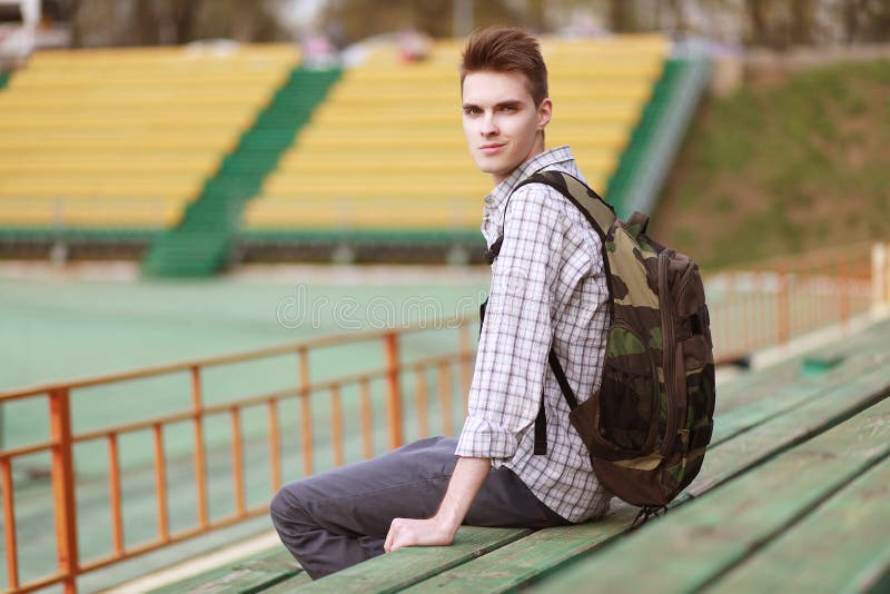 Handsome Young Smiling Man with Backpack Stock Image - Image of ...