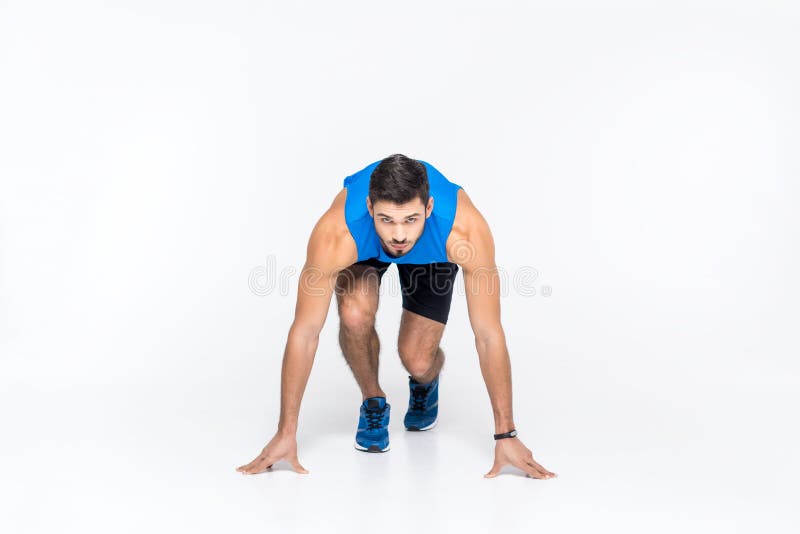 Handsome Young Sprinter in Start Position Stock Photo - Image of ...