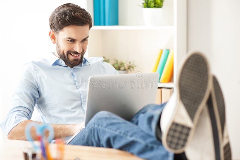 Handsome Young Workers is Using Modern Computer Stock Image - Image of ...