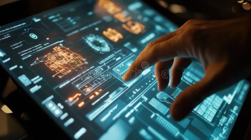 A Handson Shot of an Engineer Configuring Network Settings on a Touch ...