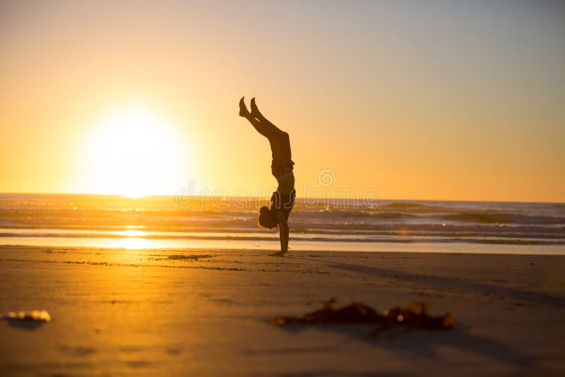 Yoga Handstand Pose At Sunset Stock Image - Image of ashtanga, indian ...