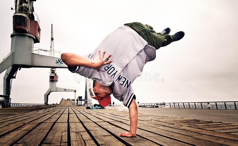 Breakdancer Handstanding With Head Stock Image - Image of portrait ...