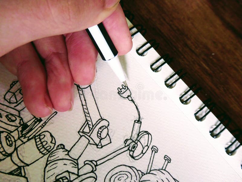 Die Hand Trekken Met Pen Op Papier. Sketchbook Wapentekening Met. Stock ...