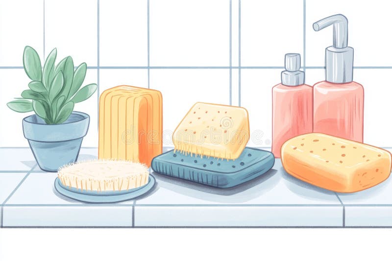 Handwashing Accessories Tiled Surface Stock Illustration - Illustration ...
