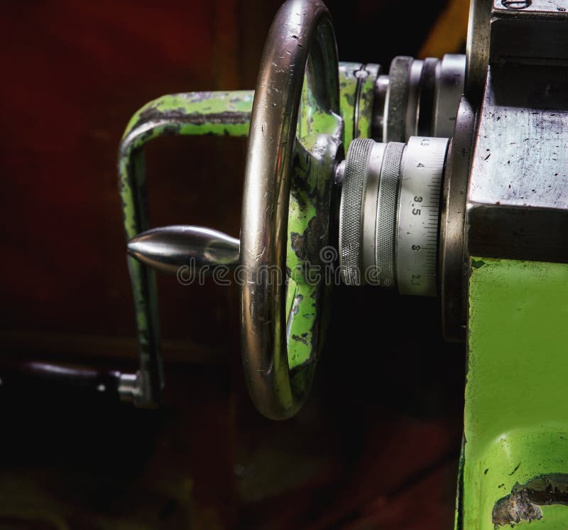 Handwheel of Old Green Milling Machine with Numbers Stock Image - Image ...