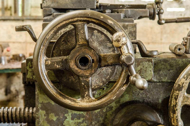 Handwheel of Old Lathe Machine. Stock Photo - Image of retro, rust ...