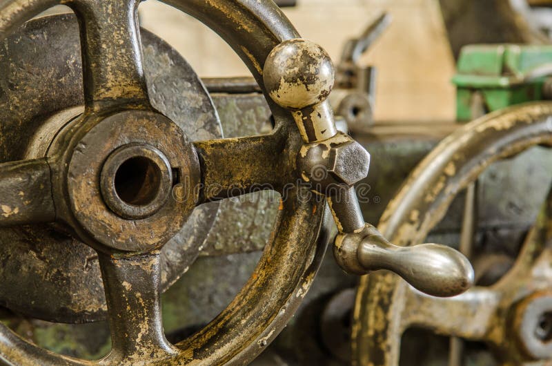 Handwheel of Old Lathe Machine. Stock Photo - Image of retro, rust ...