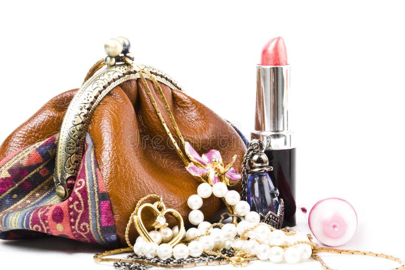 The Handwork Does Bag and Jewelry Stock Photo - Image of makeup ...