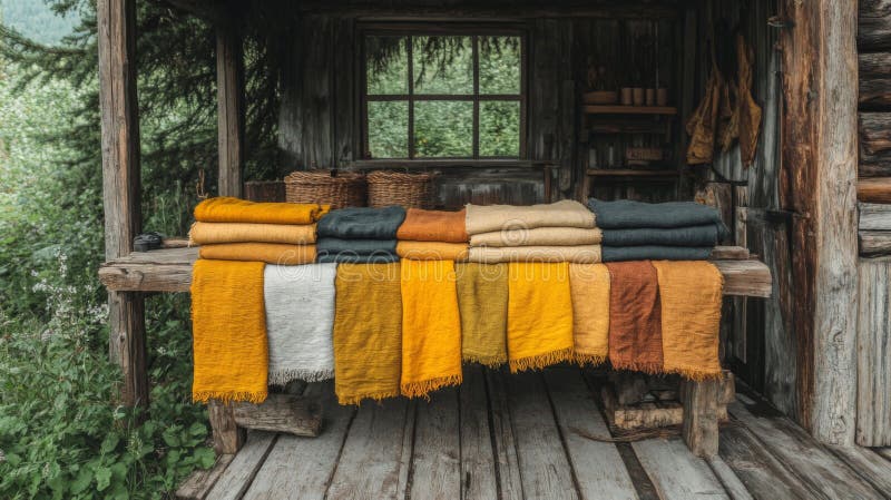 Handwoven Textiles in Rustic Cabin Setting Stock Illustration ...