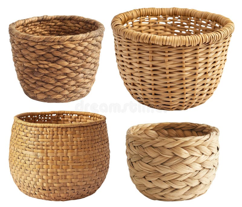 Handwoven Wicker Basket with Natural Texture on White Background Stock ...