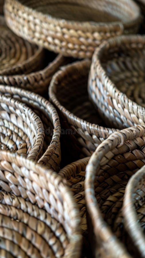 Handwoven Wicker Baskets in Close-up View, Rustic Craftsmanship Concept ...
