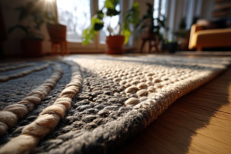 Handwoven Wool Rug with Textured Pattern in Room Stock Image - Image of ...