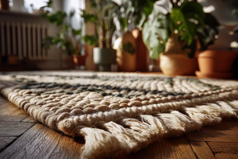 Handwoven Wool Rug with Textured Pattern in Room Stock Image - Image of ...