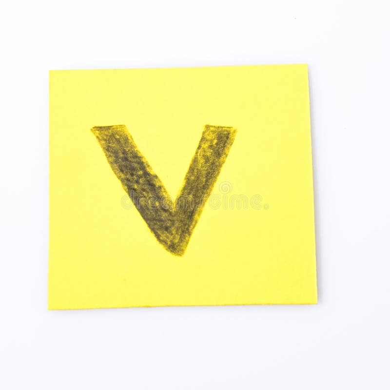 Handwrite Buchstabe Des Alphabetes V Auf Einem Gelben Papier Stockbild ...