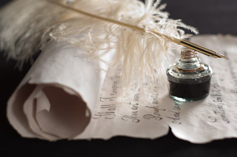 Handwriting on Scroll Paper Stock Image - Image of isolated, script ...