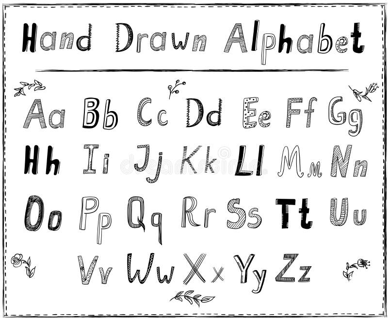 Handwriting Alphabets. Hand Drawn Fonts Stock Vector - Illustration of ...