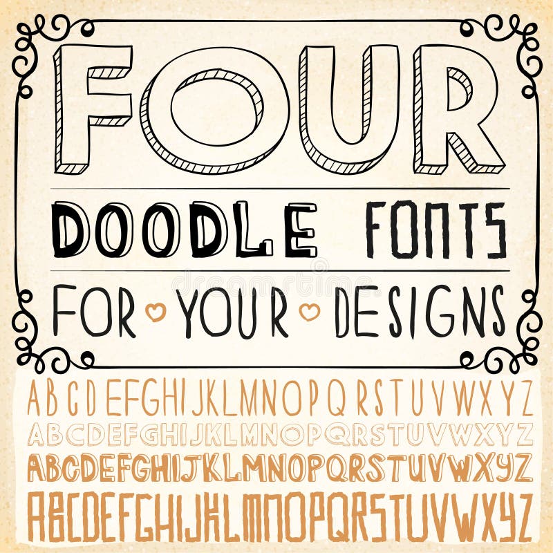 Handwriting Alphabets. Hand Drawn Fonts Stock Vector - Illustration of ...