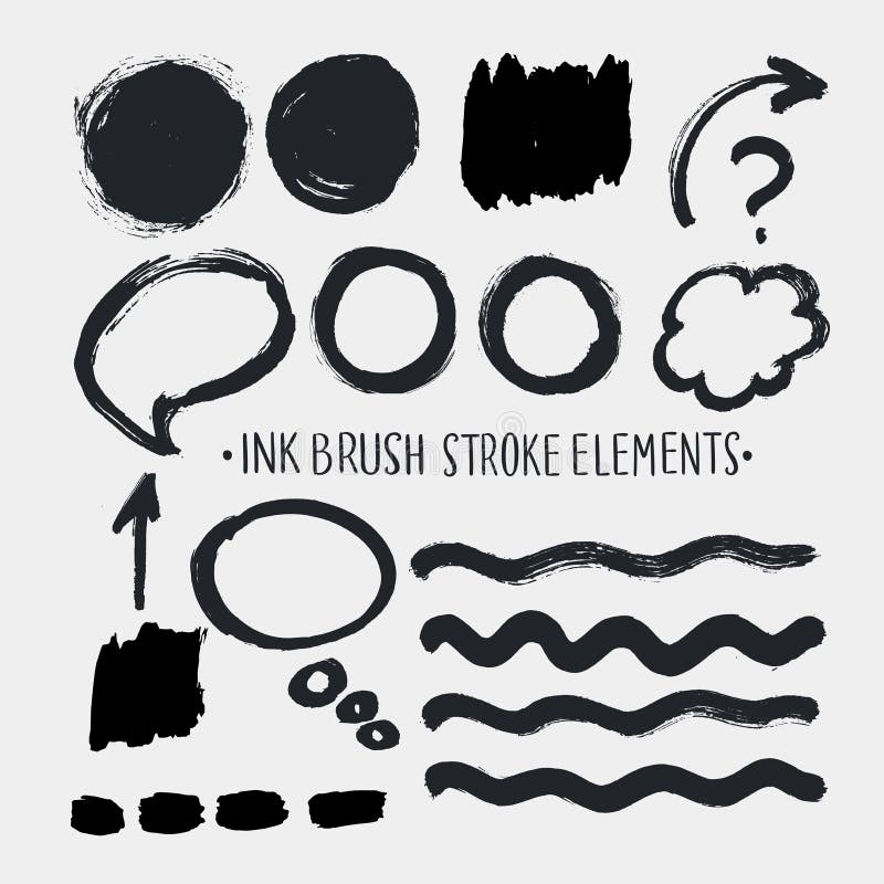 Handwriting Brush Stroke Set Elements Stock Vector - Illustration of ...