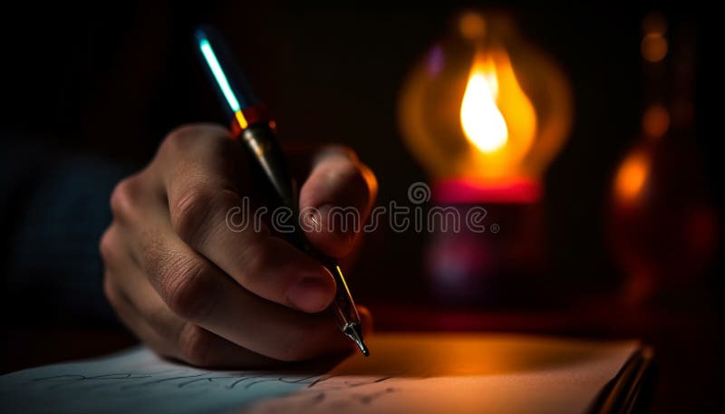 Handwriting by Candlelight, Creativity Burning Bright Generated by AI ...