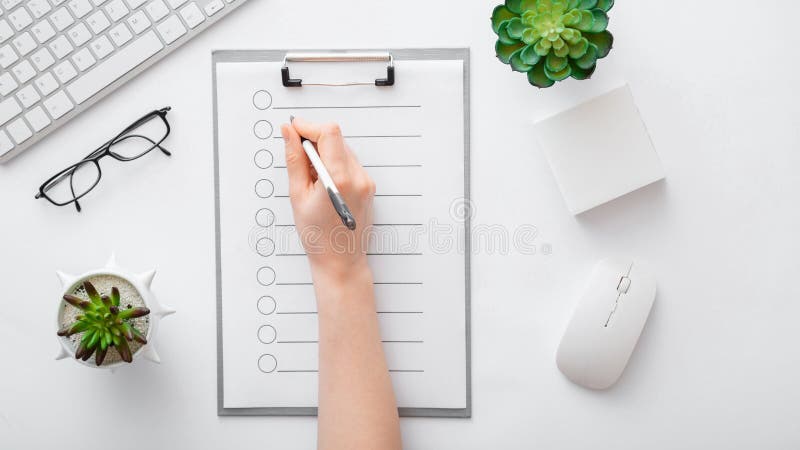 Handwriting on Empty List in Notepad To Do List. Female Hands Do Notes ...