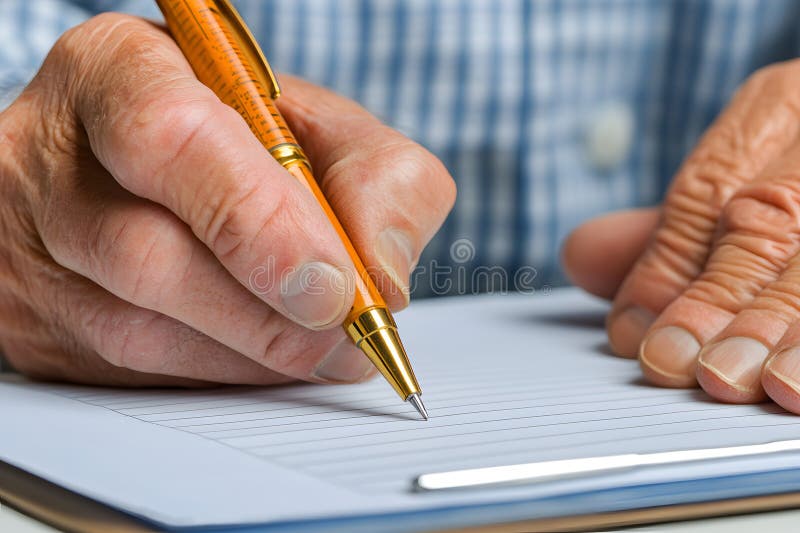 Handwriting of Experience. an Elderly Hand Writing on Paper. Generative ...