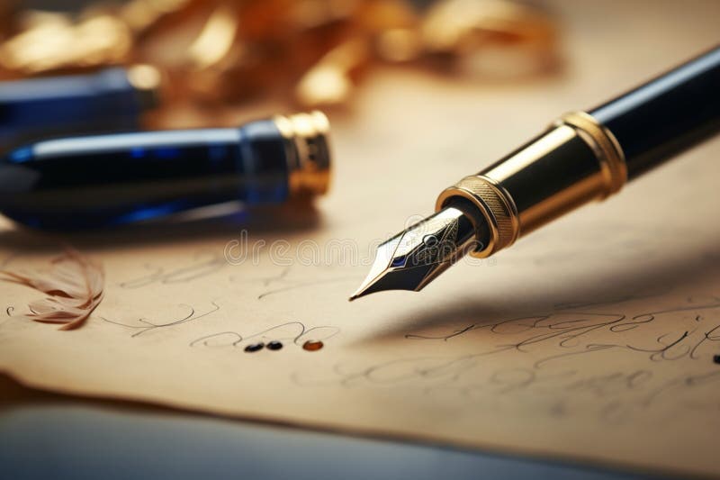 Handwriting Focus Close Up of a Womans Hand Using a Fountain Pen Stock ...