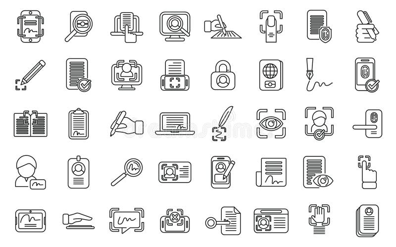 Handwriting Identification Icons Set Simple Vector. Access Approve ... Handwriting Identification Icons Set Simple Vector. Access Approve ...