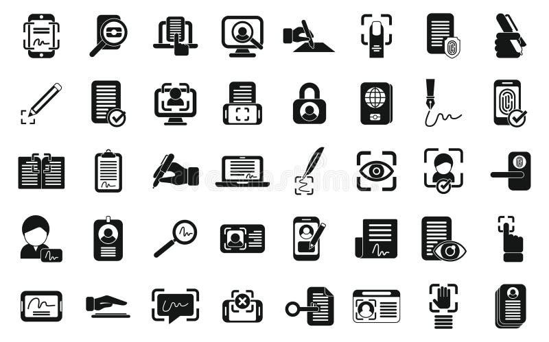 Handwriting Identification Icons Set Outline Vector. Access Approve ... Handwriting Identification Icons Set Outline Vector. Access Approve ...