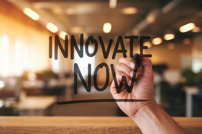 Handwriting Innovate Now in a Creative Workspace Stock Illustration ...