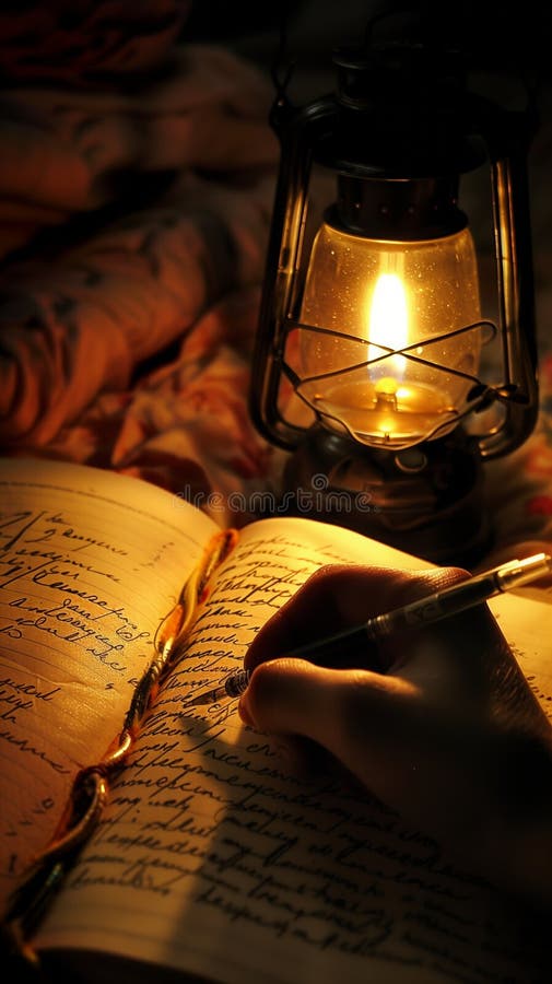 Handwriting Journal Illuminated Warm Glow Lantern Nostalgic Atmosphere ...