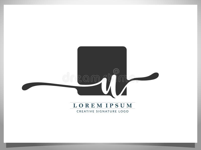 Handwriting Logotype Signature Letter U Isolated Black Box Background ...