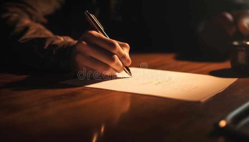 Handwriting on Paper, Men Studying at Desk Generated by AI Stock ...