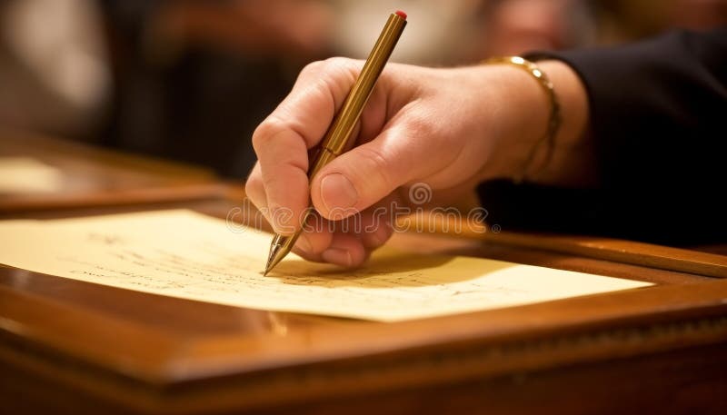 Handwriting on Paper with Pen, Close Up on Table Indoors Generated by ...