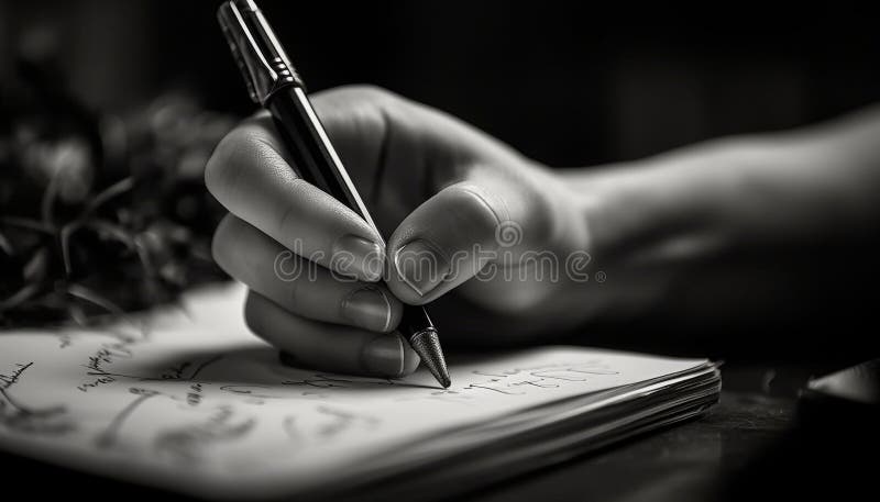 Handwriting on Paper, Pen and Pencil Working Generated by AI Stock ...