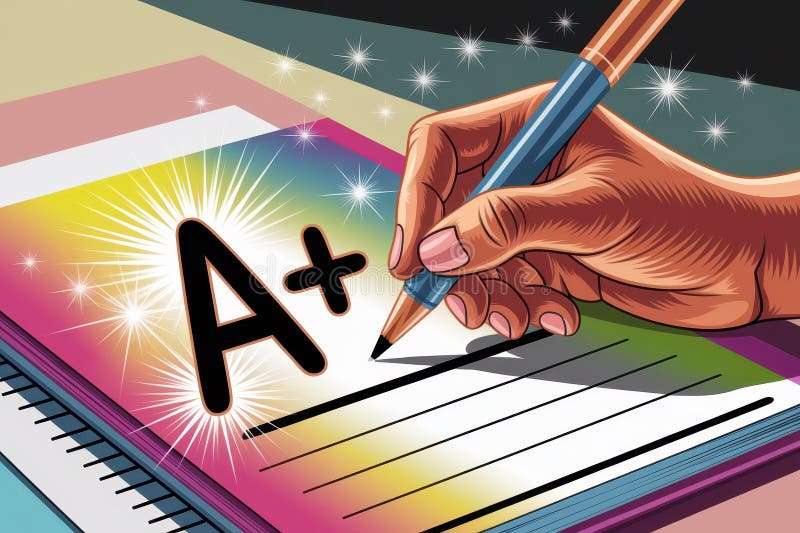 Handwriting an a Plus Grade on Colorful Paper with Sparkles for ...