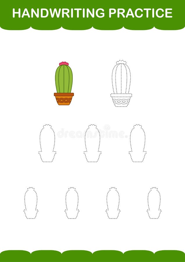 Handwriting Practice with Cactus. Worksheet for Kids Stock Vector ...