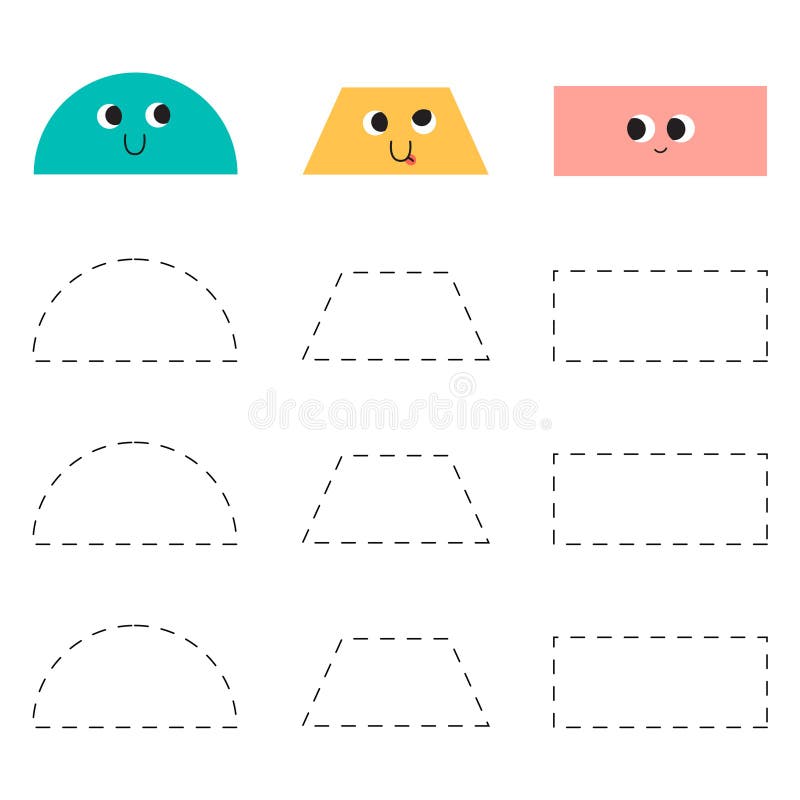 Handwriting Practice for Kids. Trace Worksheet with Shapes Stock Vector ...