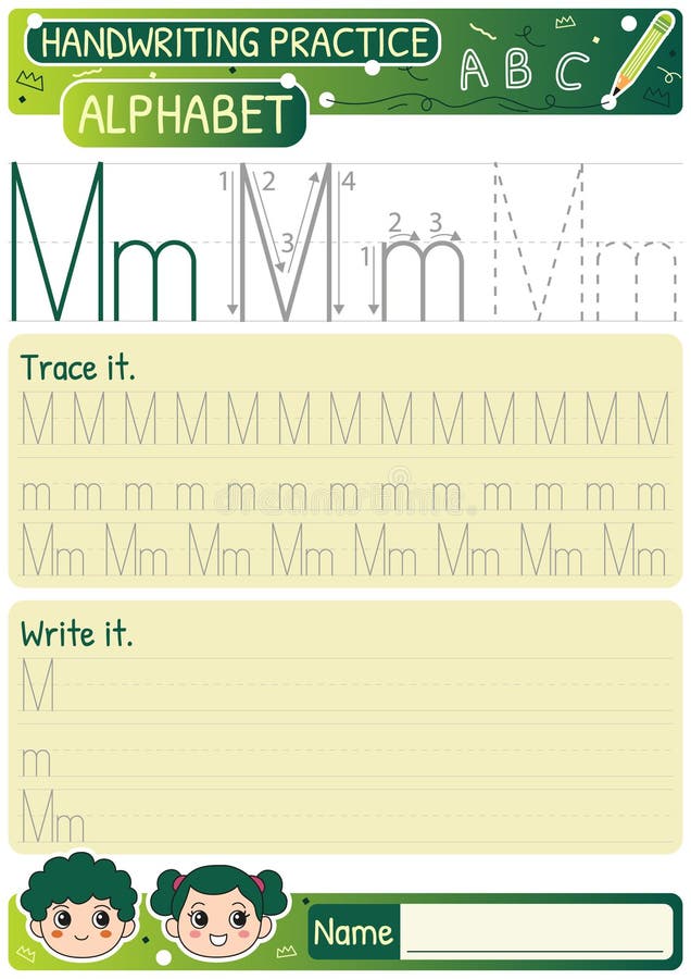 Handwriting Practice Sheet Focusing on the Letter M with Tracing and ...