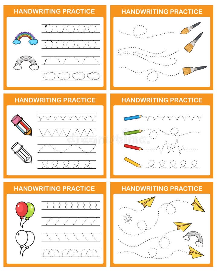 Handwriting practice sheet stock vector. Illustration of cute - 190619617