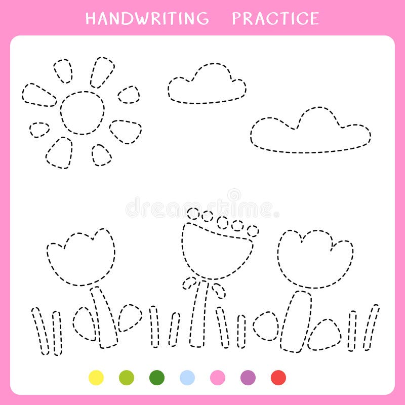 Handwriting Practice Sheet with Spring Landscape for Kids Stock Vector ...
