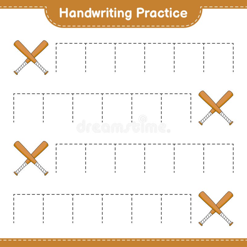 Handwriting Practice. Tracing Lines of Baseball Bat Stock Vector ...