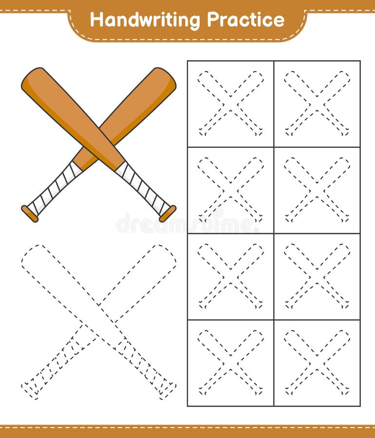 Handwriting Practice. Tracing Lines of Baseball Bat Stock Vector ...