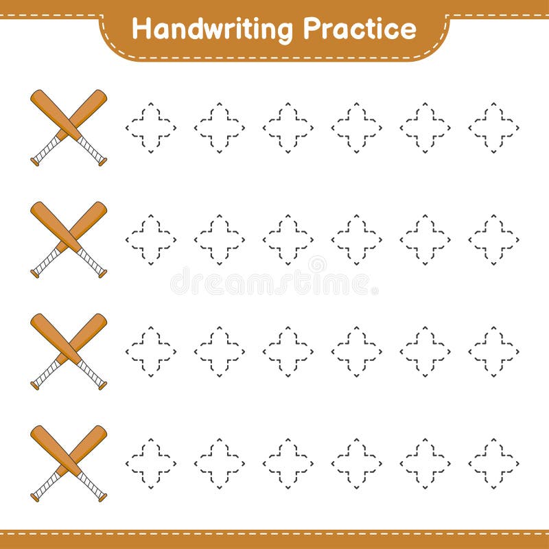 Handwriting Practice. Tracing Lines of Baseball Bat Stock Vector ...
