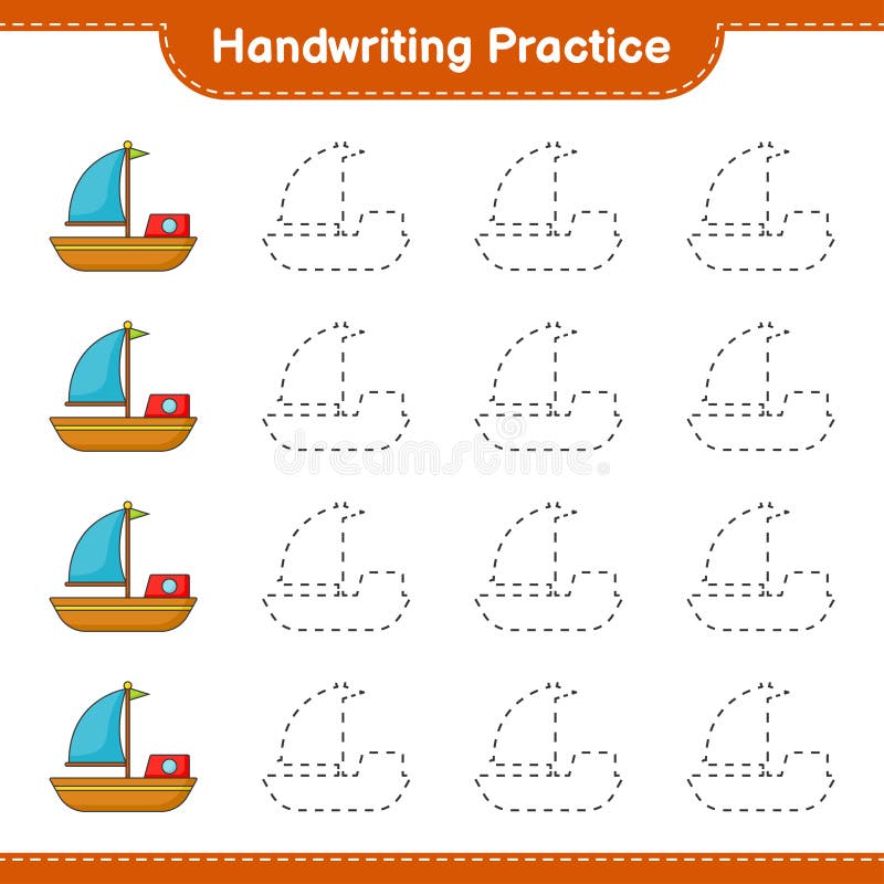 Handwriting Practice. Tracing Lines of Boat Stock Vector - Illustration ...